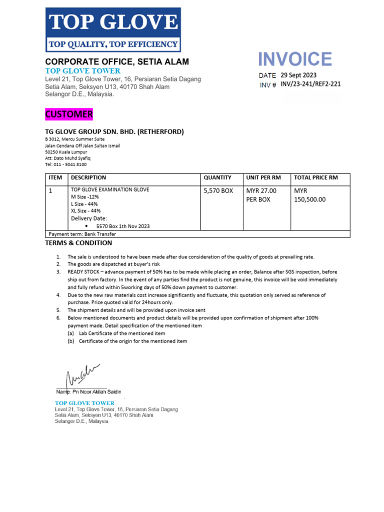 Top Glove Invoice | PDF