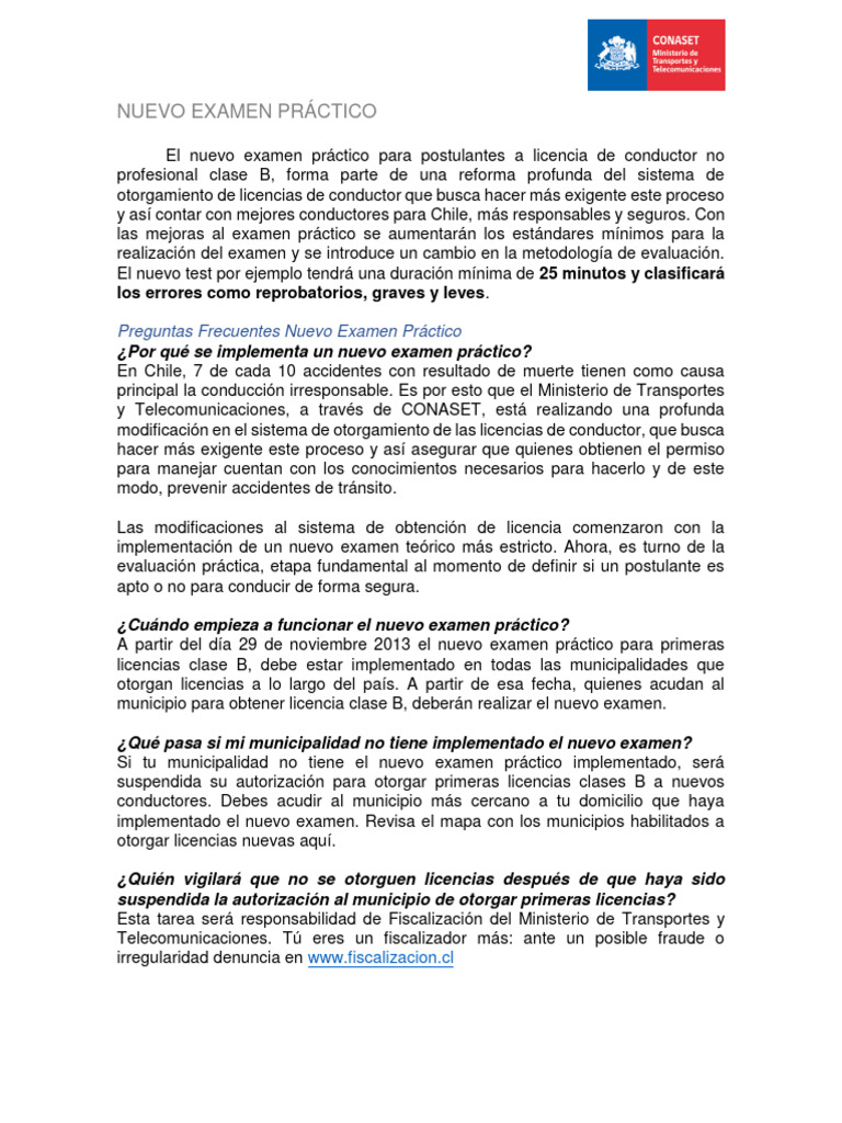 Nuevo Examen Práctico Clase B | PDF | Licencia de conducir | Transporte