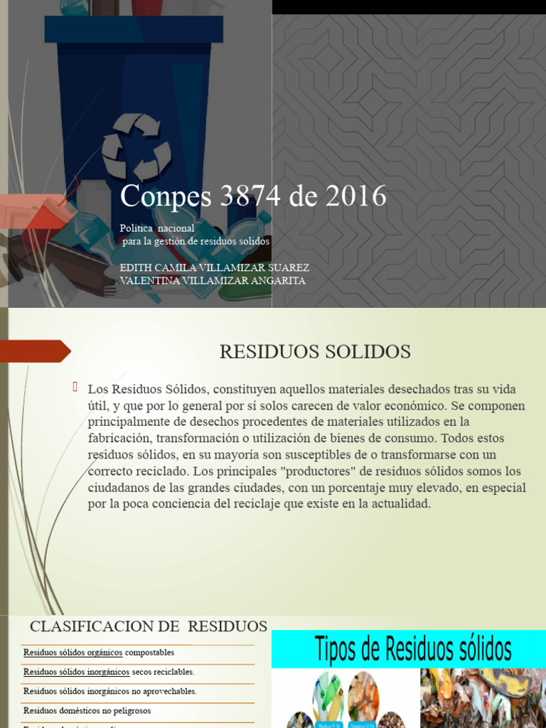Exposición de Conpes 3874 del 2016 | PDF | Residuos | Gestión de residuos