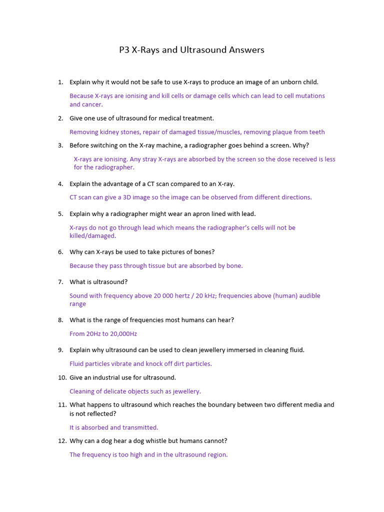 p3 Xrays and Ultrasound Quiz Answers 1 | PDF | Ultrasound | Waves