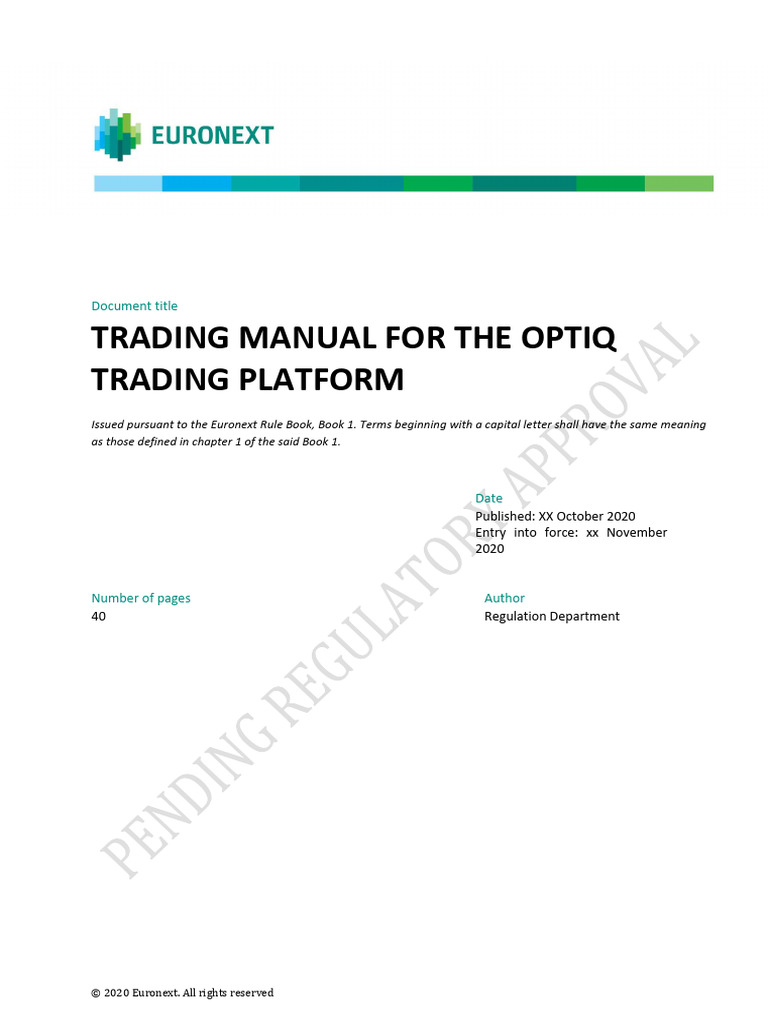 Euronext Optiq Trading Manual | PDF | Order (Exchange) | Securities ...