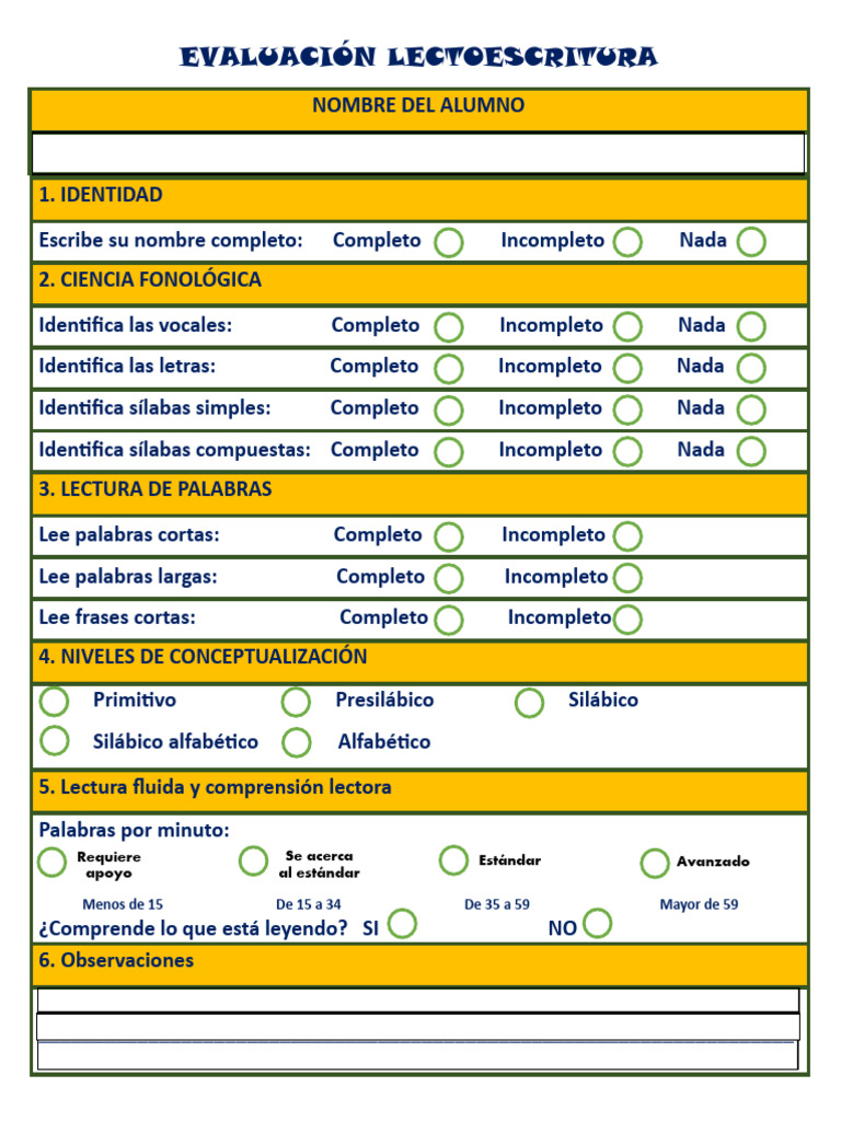 Evaluación Lectoescritura Editable | PDF