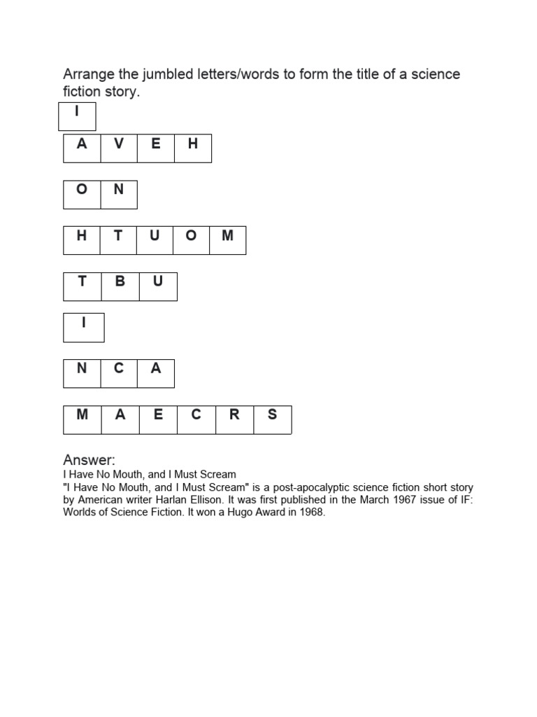 Reading Puzzle Jumbled Letters Title Short Story | PDF