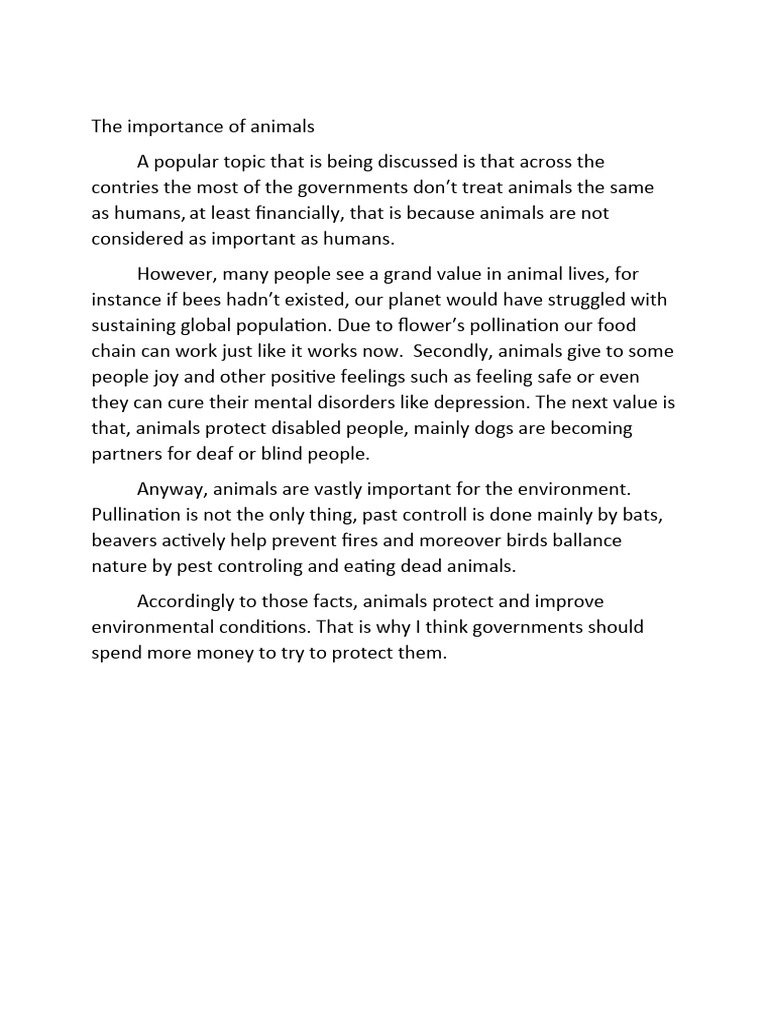 The Importance of Animals | PDF