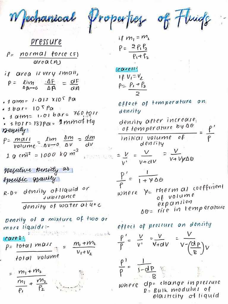 Chapter 10 Mechanical Properties of Fluids - 1 | PDF