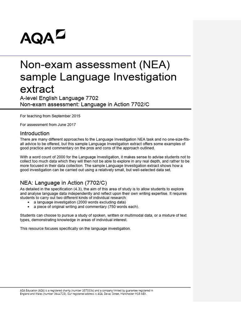 NEA Language Investigation Sample Extract | PDF