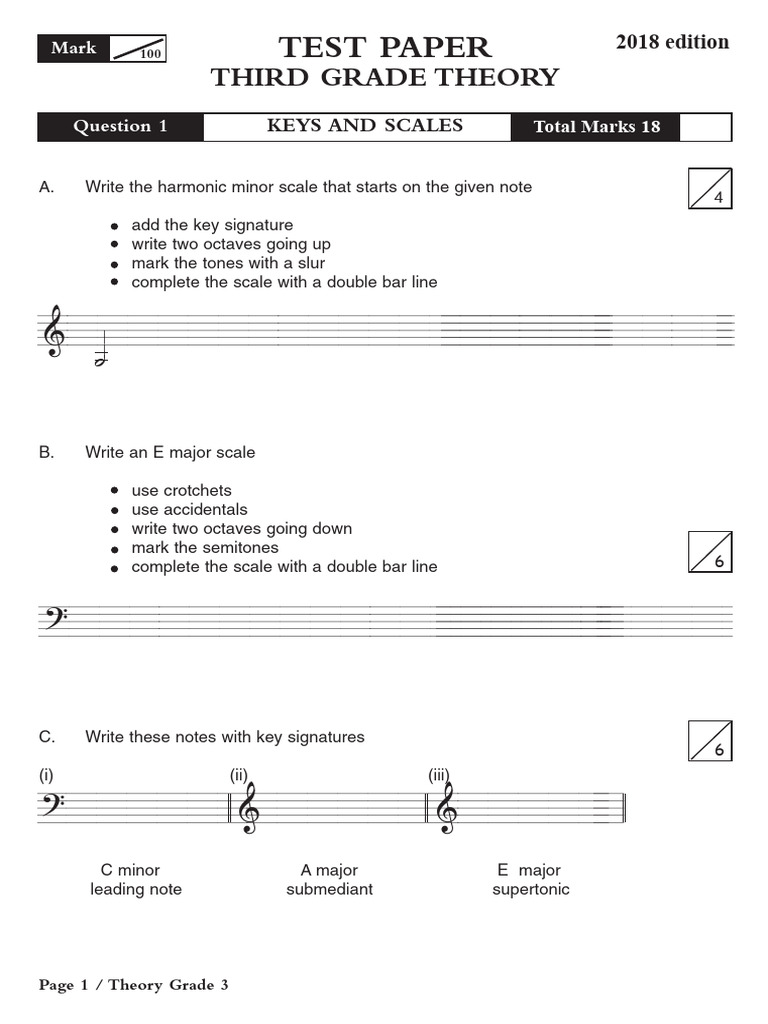 T3TP 2018 Grade 3 Test Paper Uncompleted | PDF | Scale (Music ...