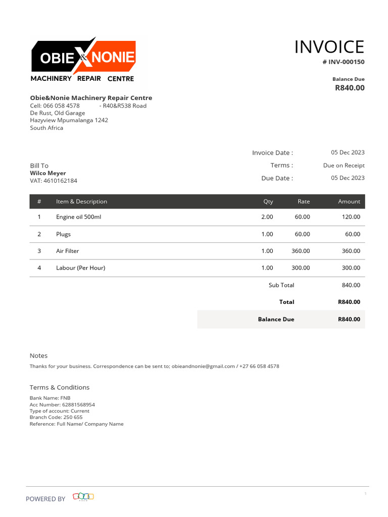 Invoice for Machinery Repair Services | PDF