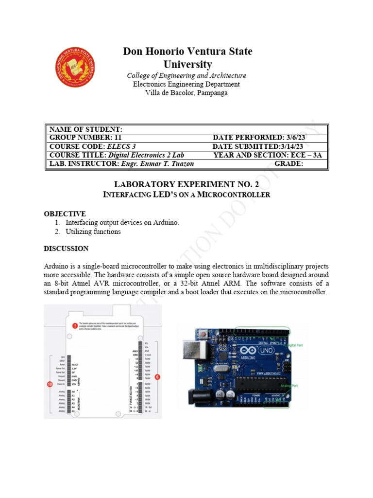 Digielecs 2 Lab Experiment 2 | PDF | Arduino | Computer Programming