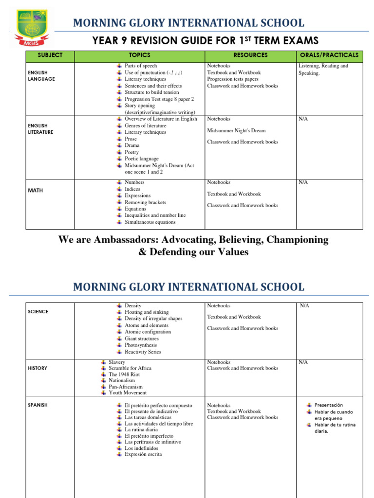 Year 9 Exam Revision Guide | PDF | Linguistics | Languages