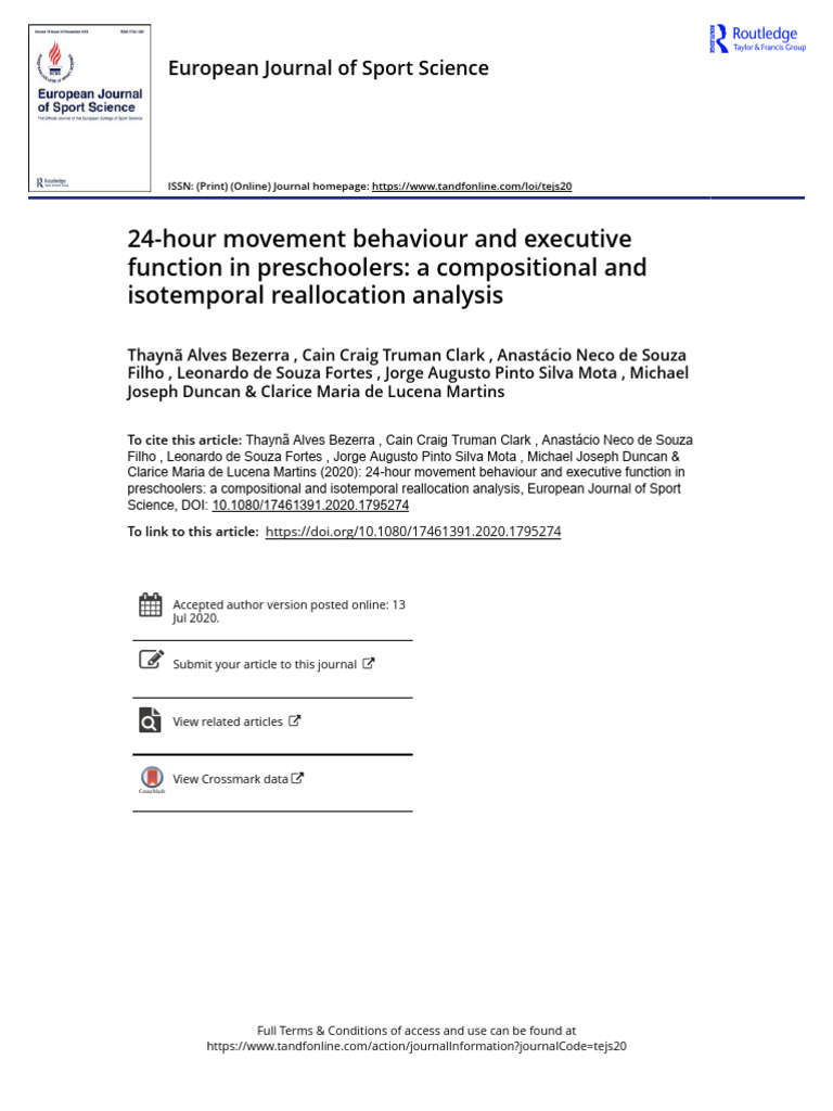 Bezerra 2020 24h Movement Behaviour and Executive Function in Preschoolers | PDF | Regression ...
