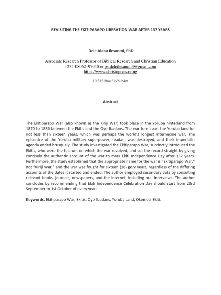 Revisiting The Ekiti Parapo Liberation War After 137 Years of Truce | PDF