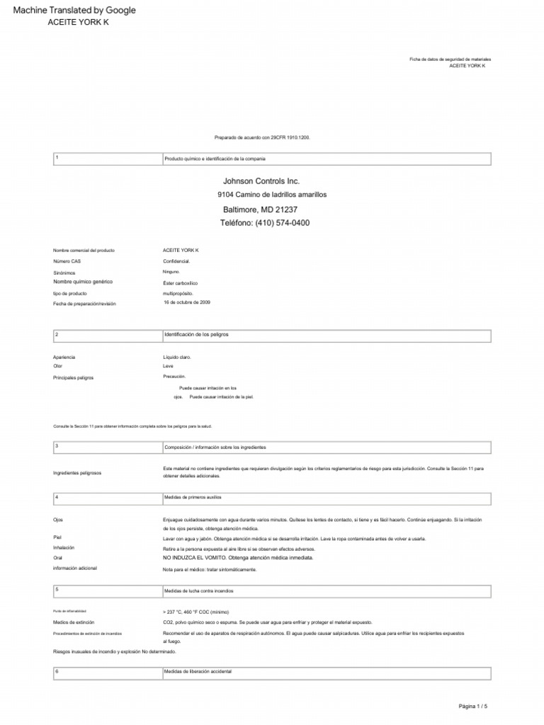 Vdocuments - MX York K Oil Msds | PDF