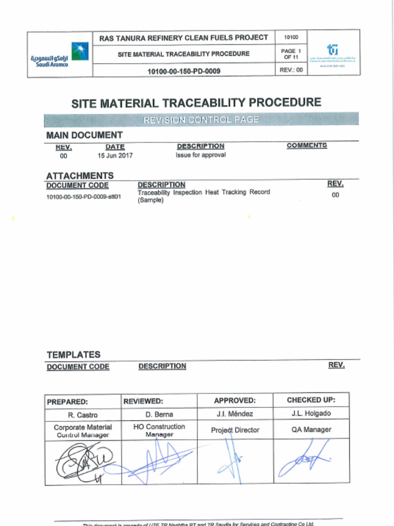 Material Traceability Procedure Pdf Pipe Fluid Conveyance Specification Technical Standard