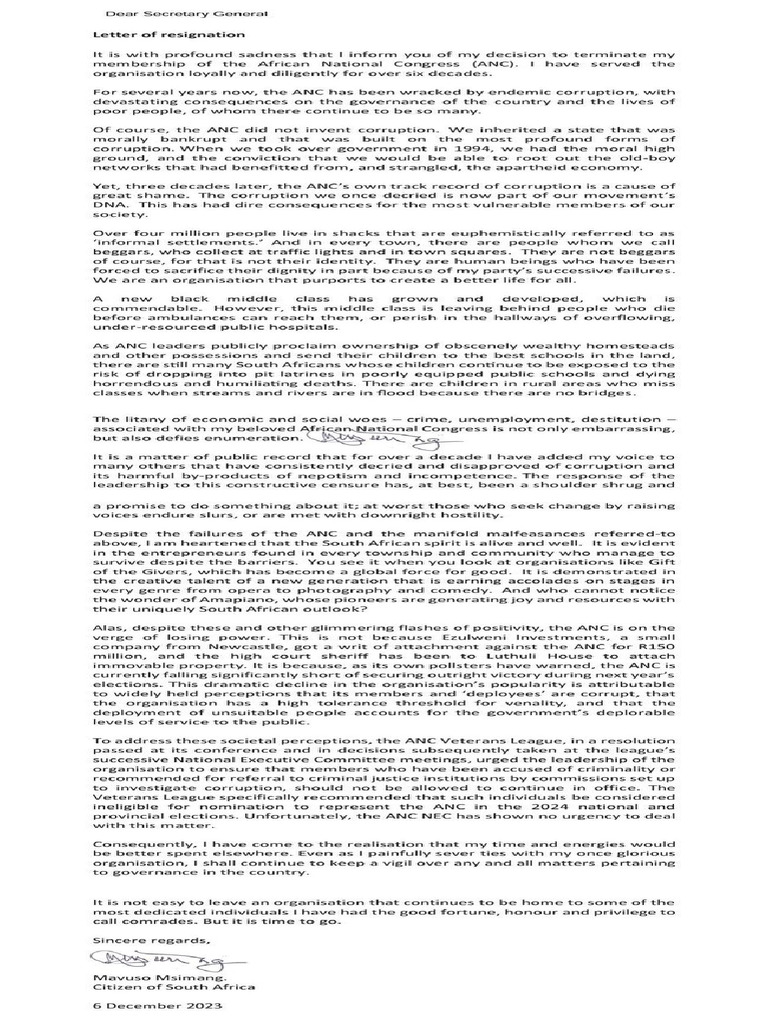 Mavuso Msimang ANC Scribs | PDF