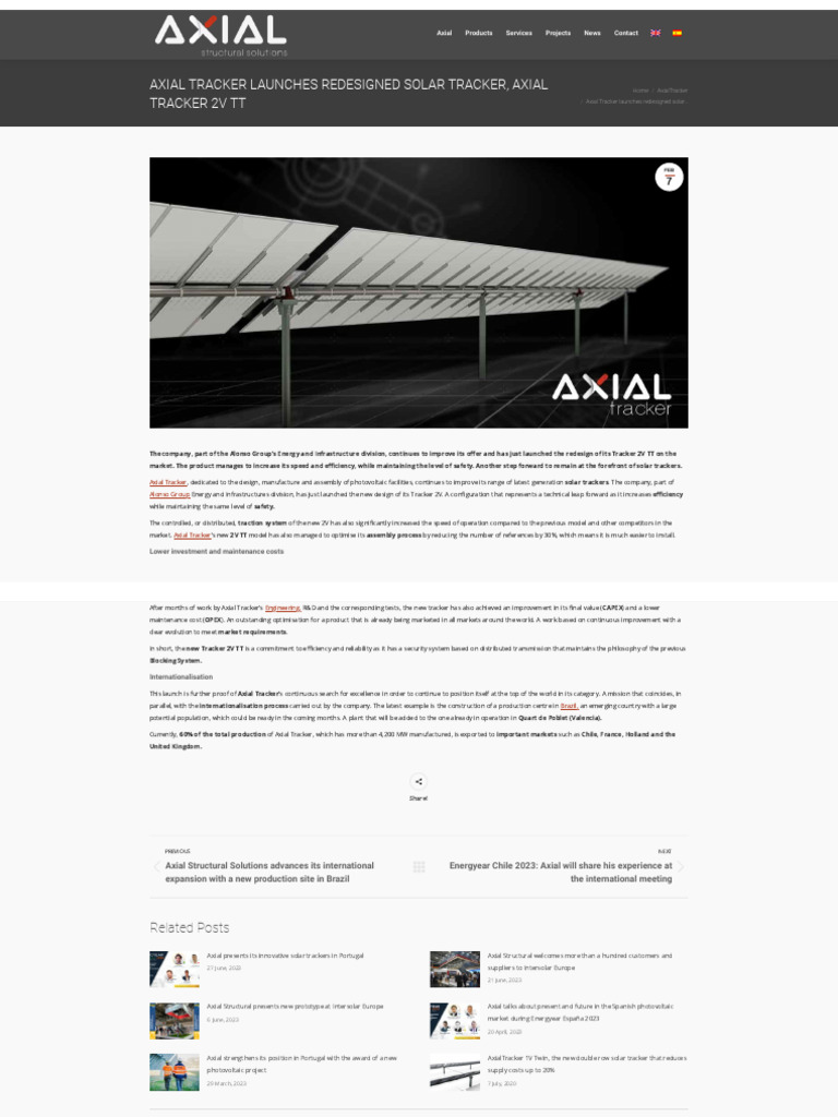 Axial Tracker Launches Redesigned Solar Tracker, Axial Tracker 2V TT ...