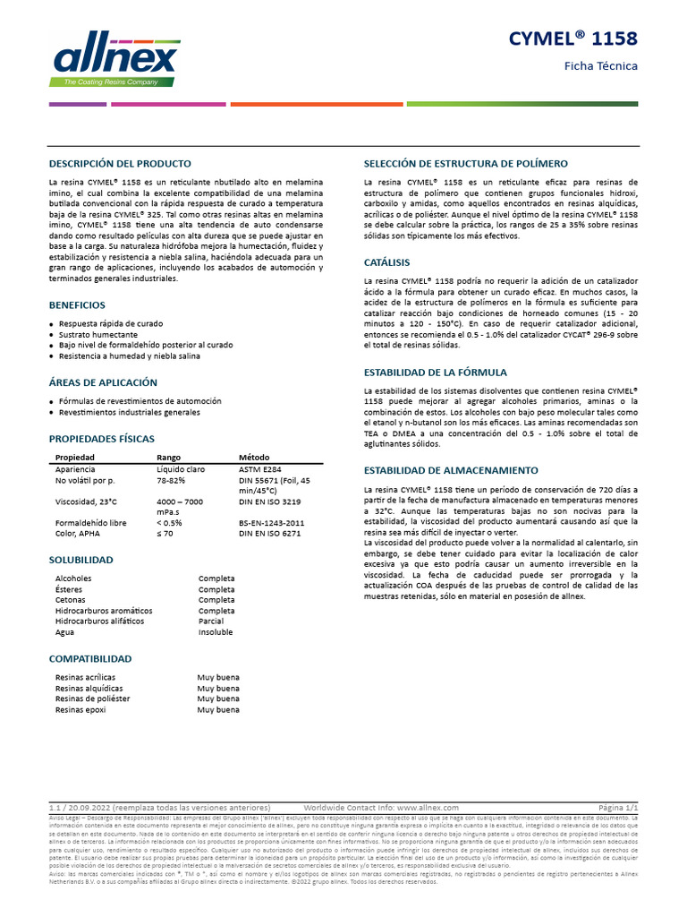Cymel-1158 Es A4 | PDF | Catálisis | Polímeros