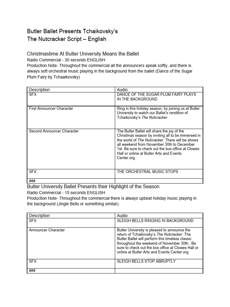 Butler Ballet Presents Tchaikovsky's The Nutcracker Script - English ...