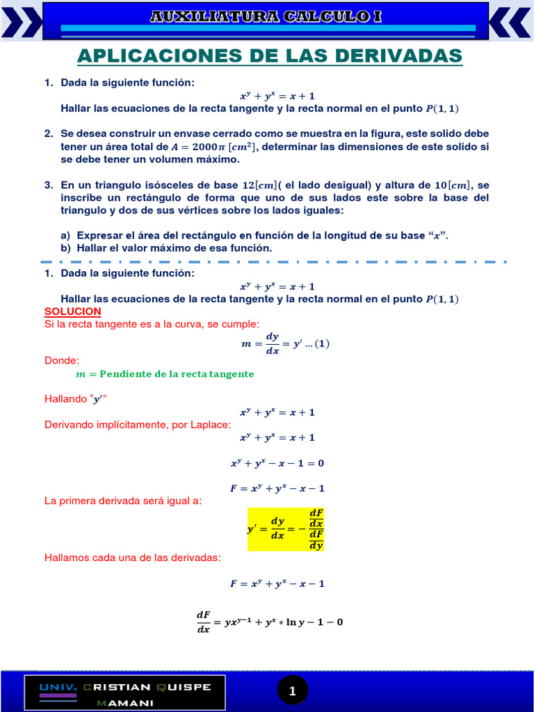 Aplicaciones de Las Derivadas 2 PDF | PDF | Triángulo | Ecuaciones