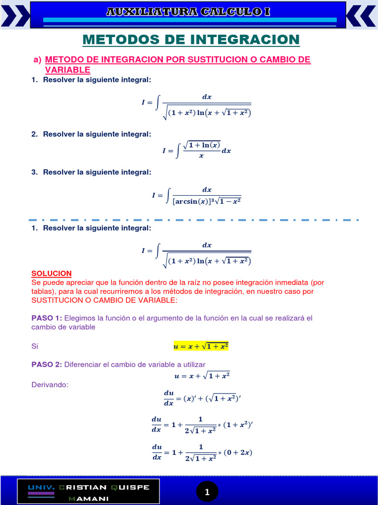 Metodo de Integracion Por Partes y Cambio de Variables | PDF | Integral ...