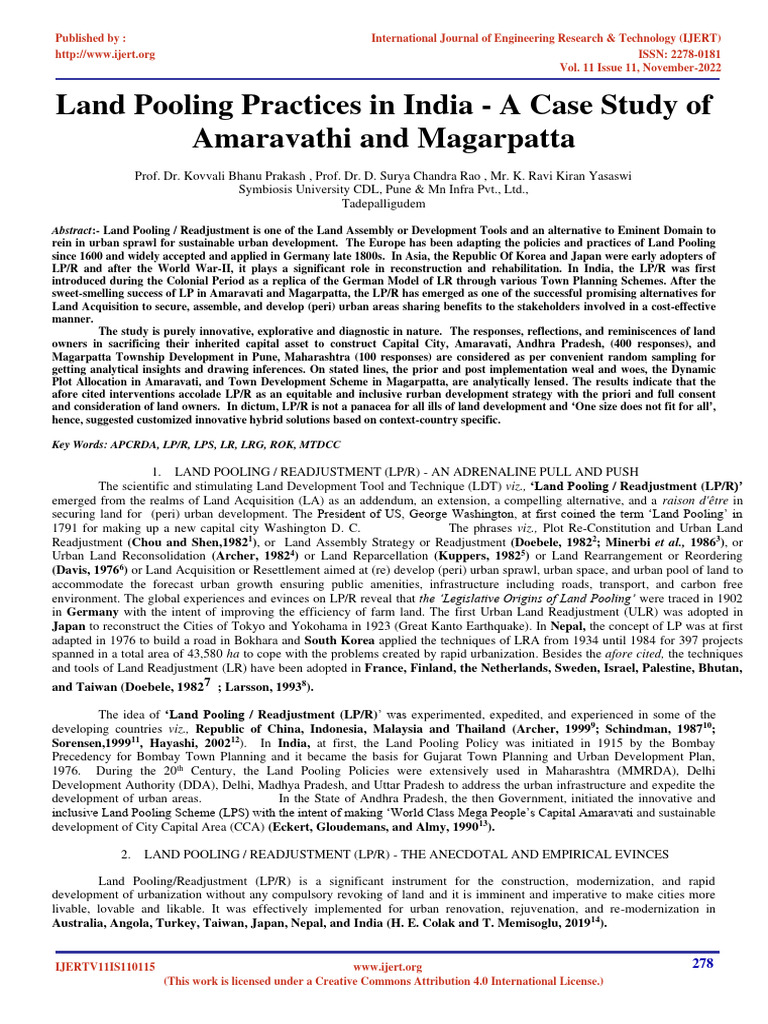 Land Pooling Practices in India A Case Study of Amaravathi and Magarpatta IJERTV11IS1 | PDF