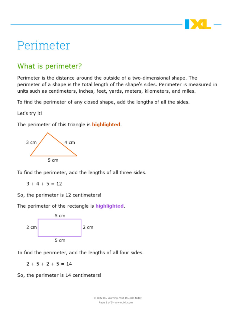 IXL Perimeter | PDF | Length | Elementary Mathematics