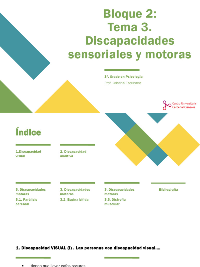 Bloque2 - Tema3 - Discapacidades Sensoriales y Motoras - Parte1 | PDF | Percepción visual ...