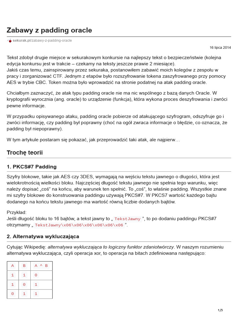 Sekurak - Pl-Zabawy Z Padding Oracle | PDF
