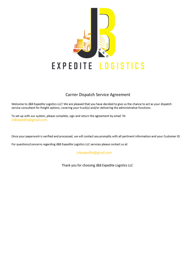J & B Expedite Non-Binding Service Agreement Official 2023 - VMG ...