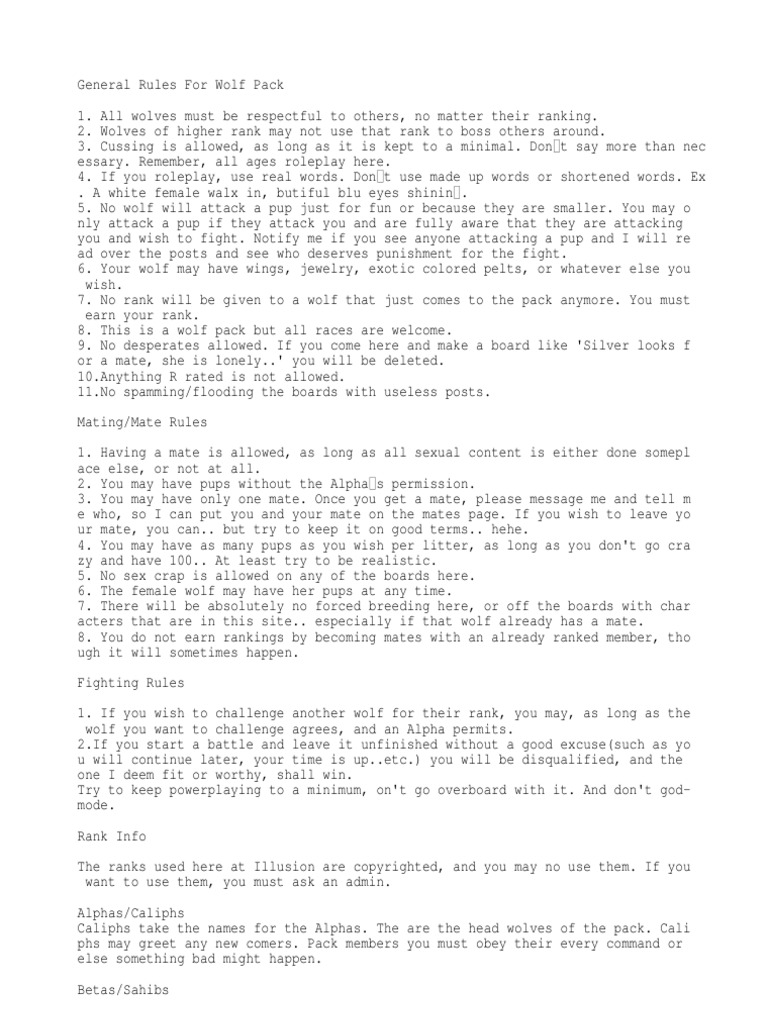 Rules and Ranks For Wolf Pack | PDF | Gray Wolf | Pack (Canine)