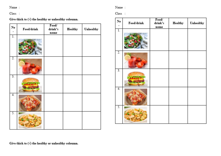 Healthy vs Unhealthy Foods Worksheet | PDF