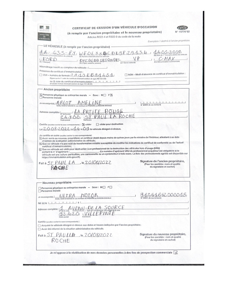 CERTIFICAT DE CESSION D'UN VÉHICULE D'OCCASION.pdf(1) | PDF