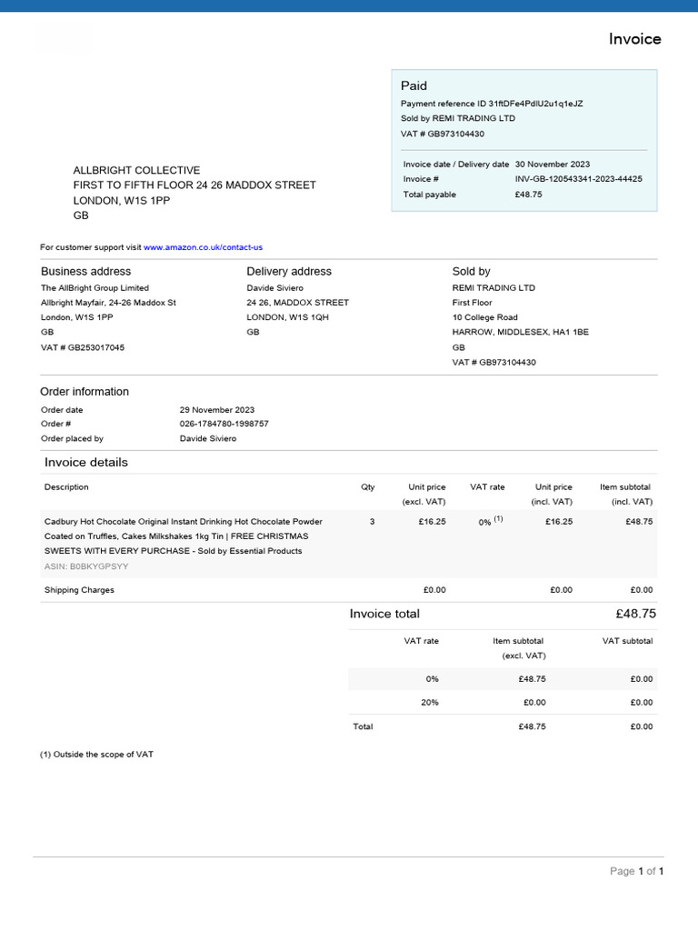 1-12 Inv-Gb-120543341-2023-44425 48.75 | PDF | Value Added Tax | Invoice