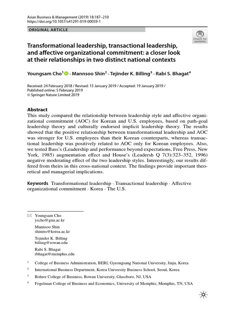 s41291 019 00059 1 | Download Free PDF | Leadership | Transformational Leadership