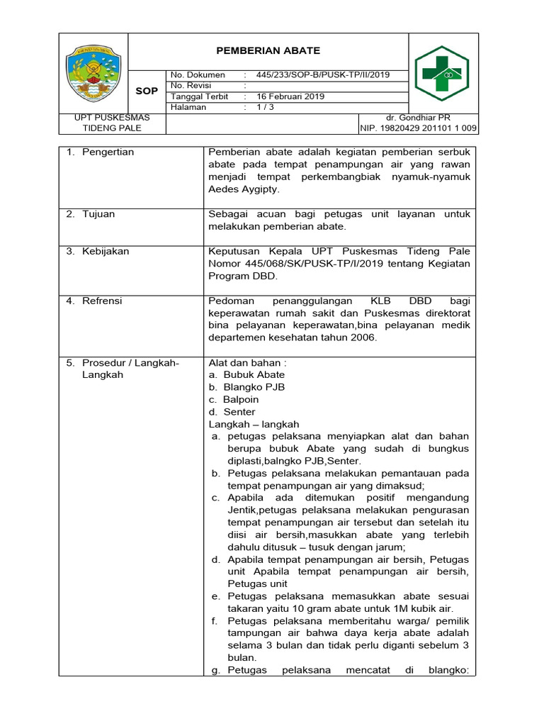 Sop Pemberian Abate | PDF