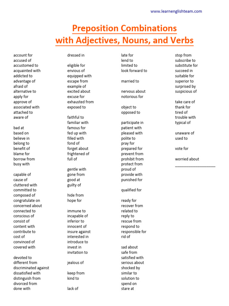 Collocation Preposition Combinations | PDF