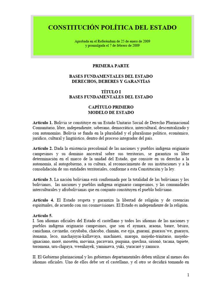 Constitución Política Del Estado: Aprobada en El Referéndum de 25 de ...