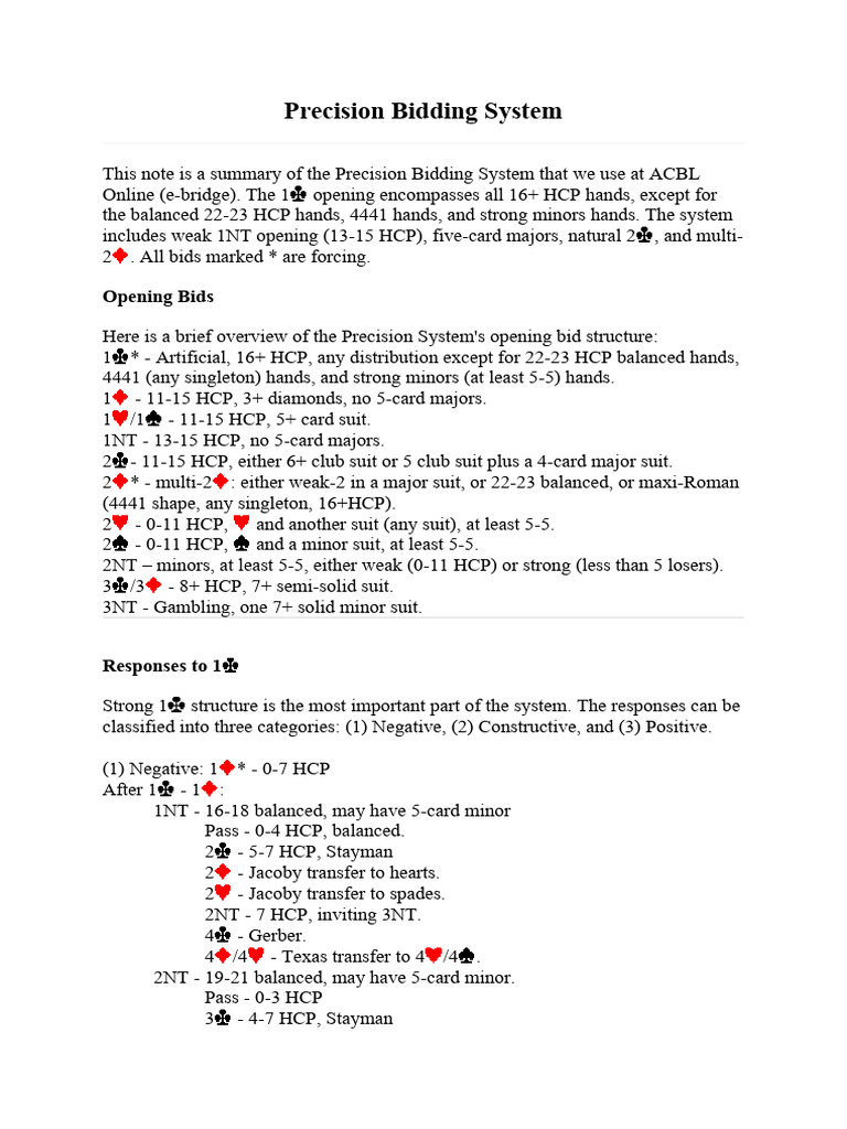 Precision Bidding System 1 | PDF | Plain Trick Games | Contract Bridge