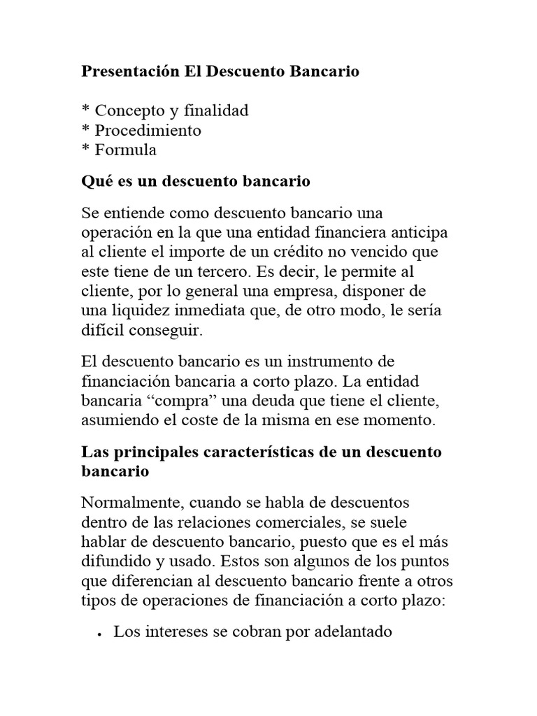 Presentación El Descuento Bancario - Docx Helena Solis | PDF | Bancos ...