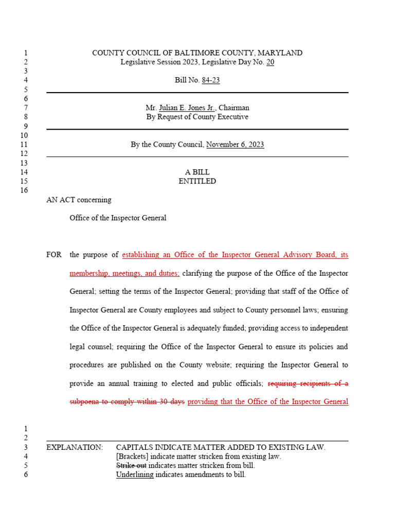 Inspector General Bill (84-23) REDLINE changes | PDF | Employment ...