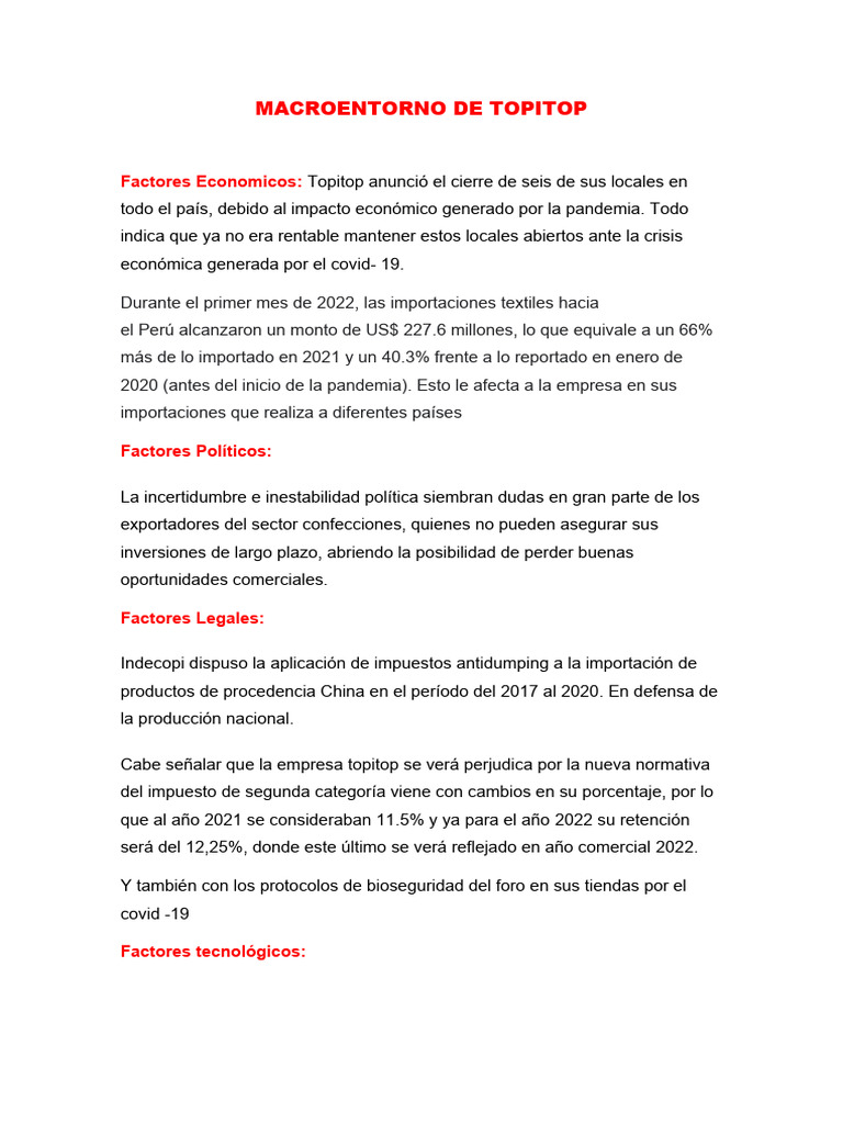 MACROENTORNO DE TOPITOP Semana 3 | PDF | Perú | Internet