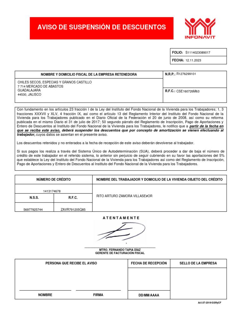 Aviso Supencion Infonavit Rito | PDF | Gobierno