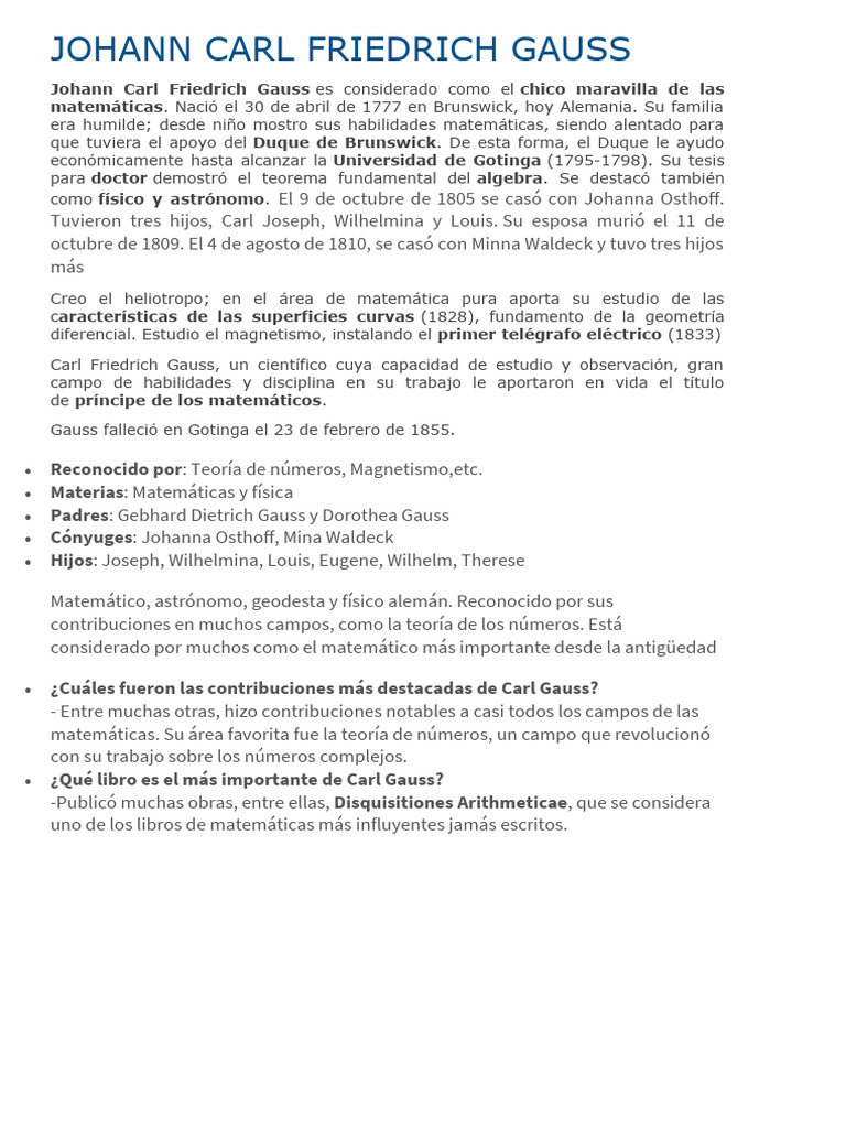 Johann Carl Friedrich Gauss | PDF