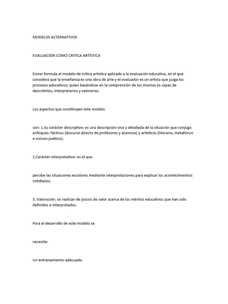 MODELOS Alternativos DE LA EVALUACION EDUCATIVA | PDF | Evaluación | Aprendizaje