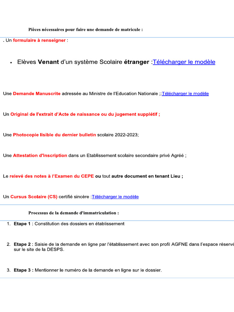 Demande de Matricule | PDF