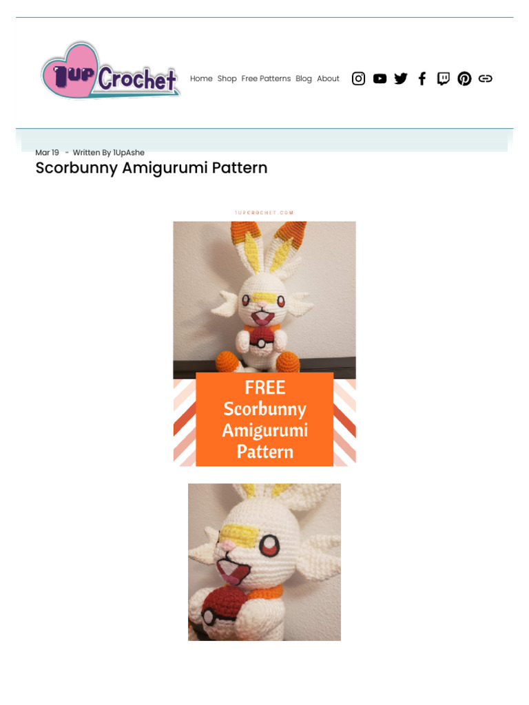 Scorbunny Amigurumi Pattern - 1up Crochet | PDF | Crochet | Yarn