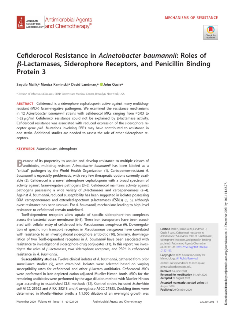 Cefiderocol Resistance in Acinetobacter Baumannii | PDF | Antimicrobial Resistance | Beta Lactamase