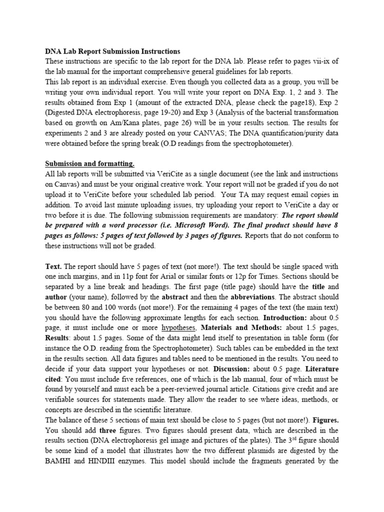 DNA Lab Report Instructions | PDF | Data