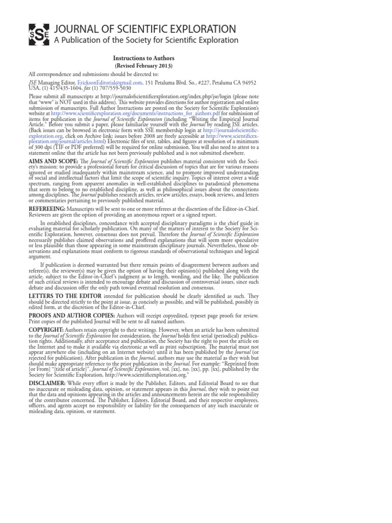 Journal of Scientific Exploration: A Publication of The Society For ...