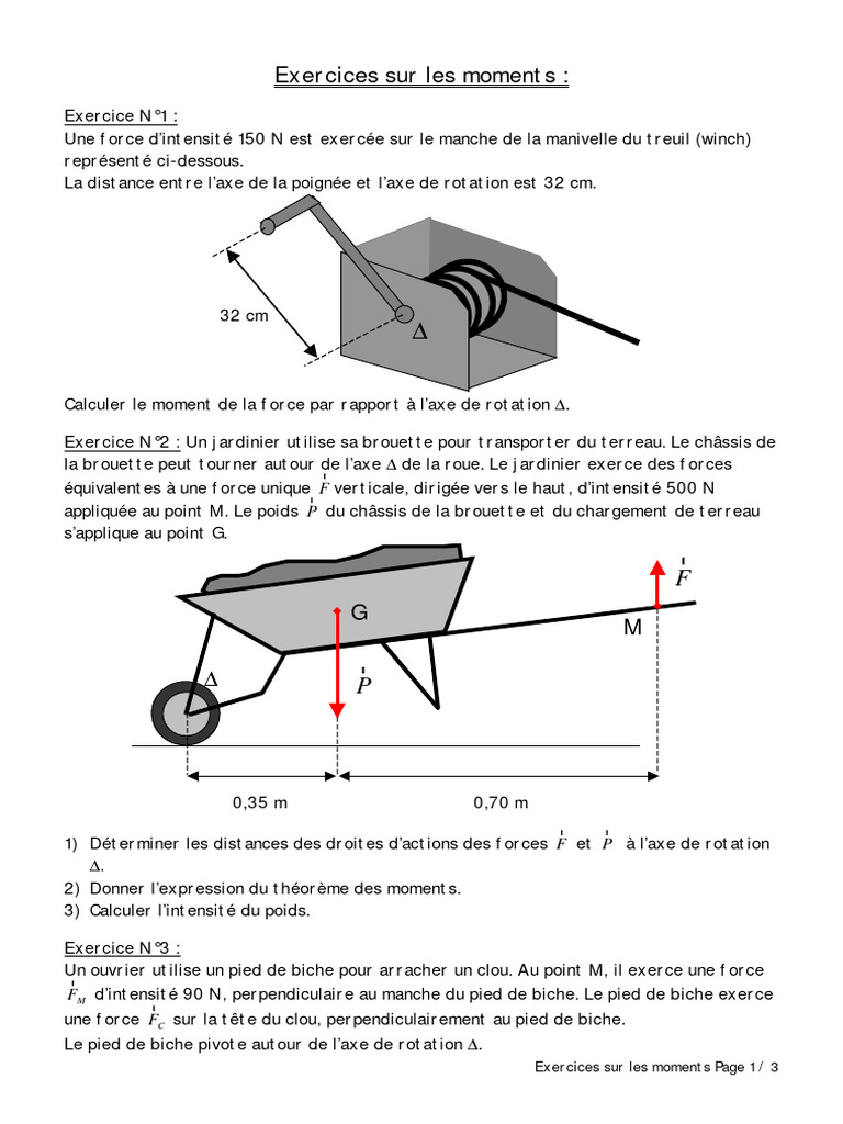 Exercices sur le moment des forces | PDF | Rotation | Physique